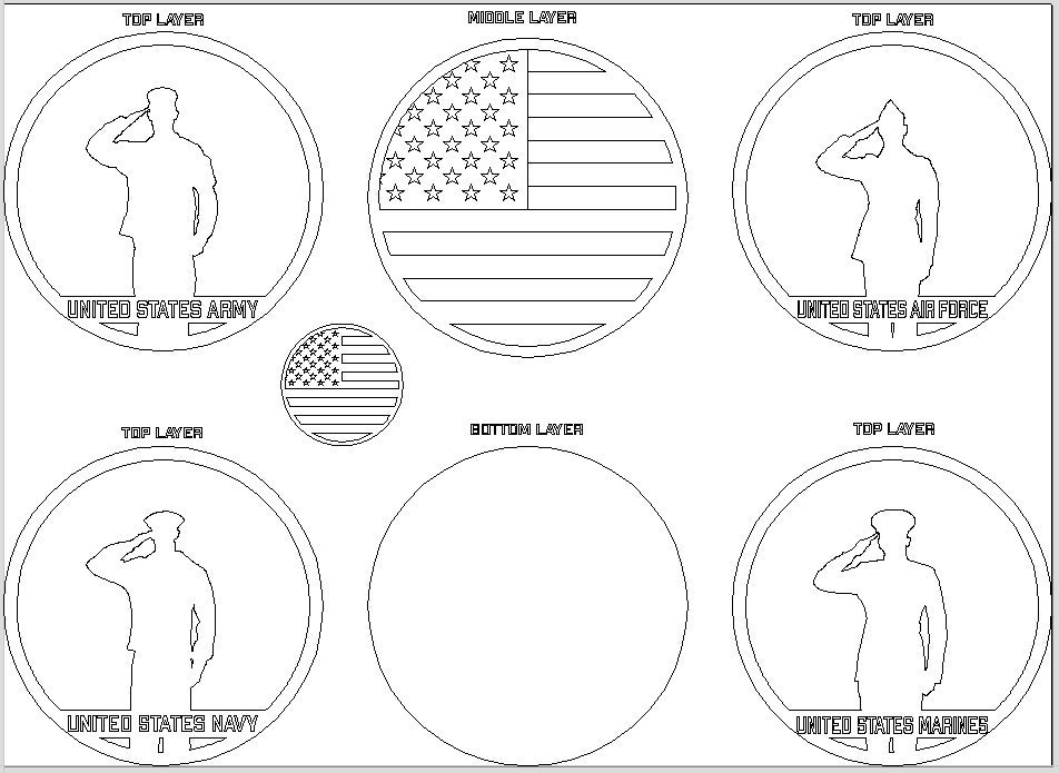 Round Layered Military Flag Bundle (dxf, Svg, Pdf)(for CNC or Laser ...