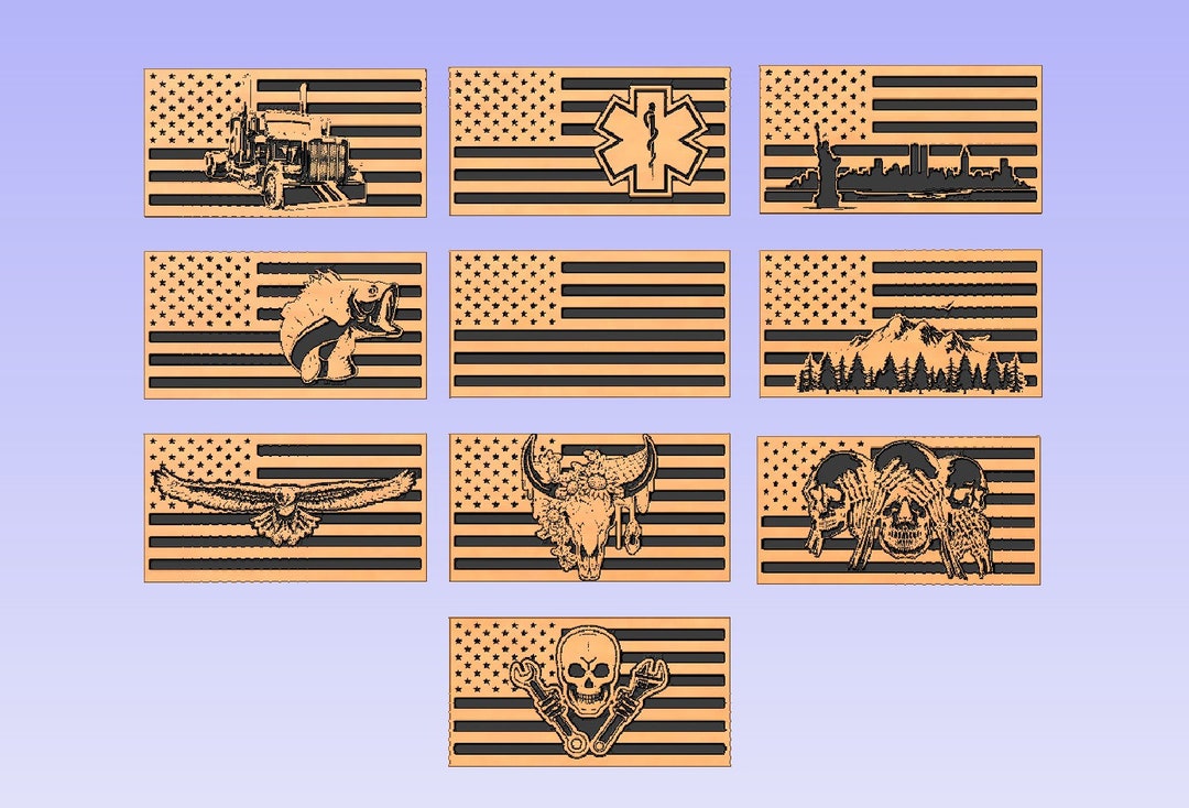 Flag Bundle 2 DXF File (for CNC or Laser Lightburn Software)cnc File ...