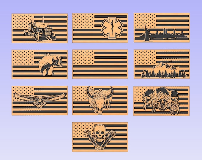Flag Bundle 2 DXF File (for CNC or Laser Lightburn Software)cnc File ...