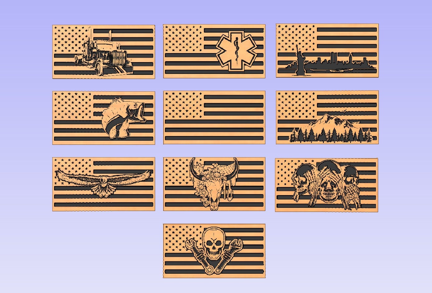 Flag Bundle 2 DXF File (for CNC or Laser Lightburn Software)cnc File ...