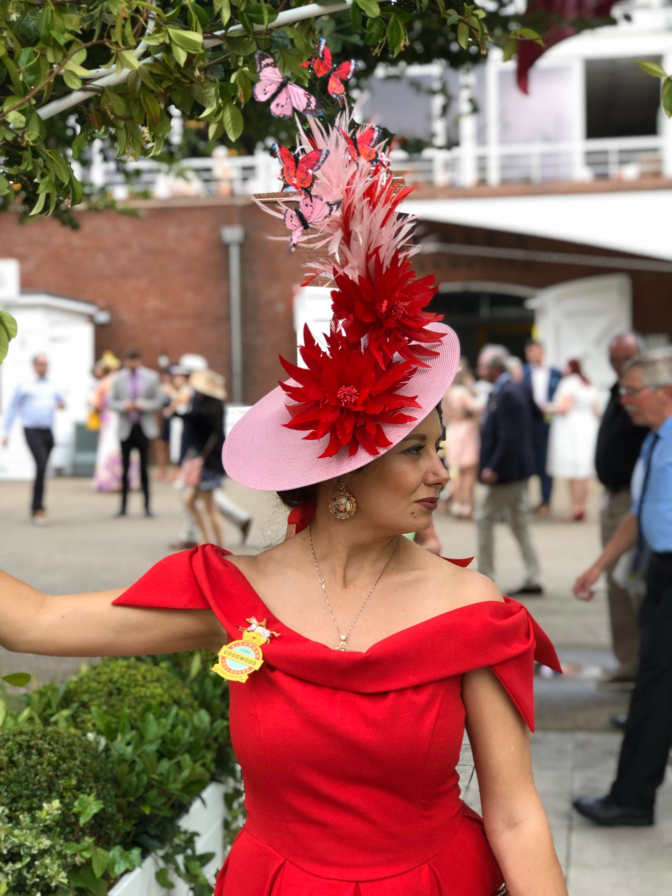 Pink Straw Red Flowers Mini Boater Hat Fascinator Goodwood - Etsy