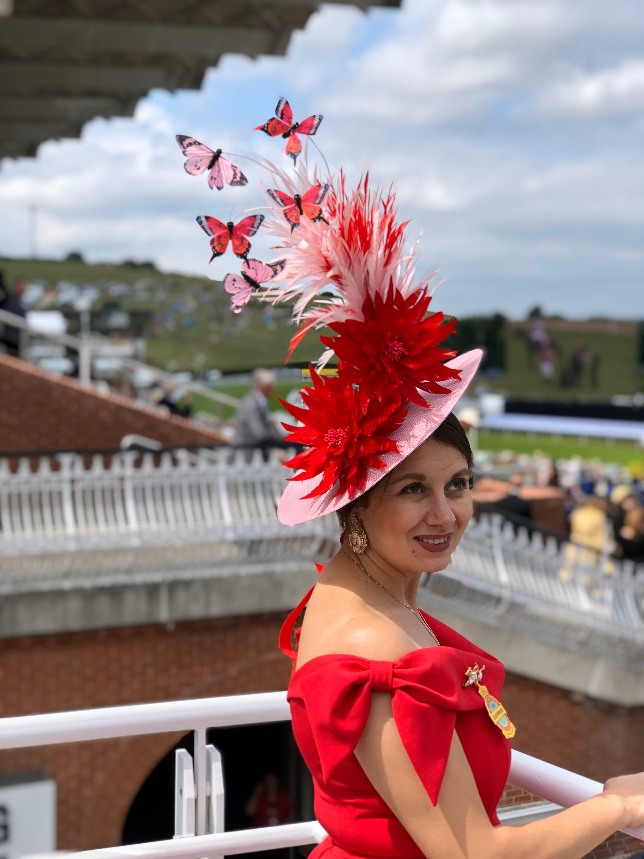 Pink Straw Red Flowers Mini Boater Hat Fascinator Goodwood - Etsy