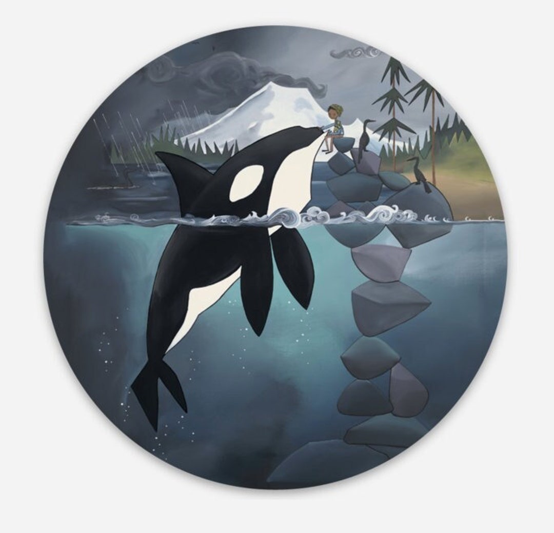Orca Sticker: Puget Sound Art, Boy and Whale, 3" Round - Etsy
