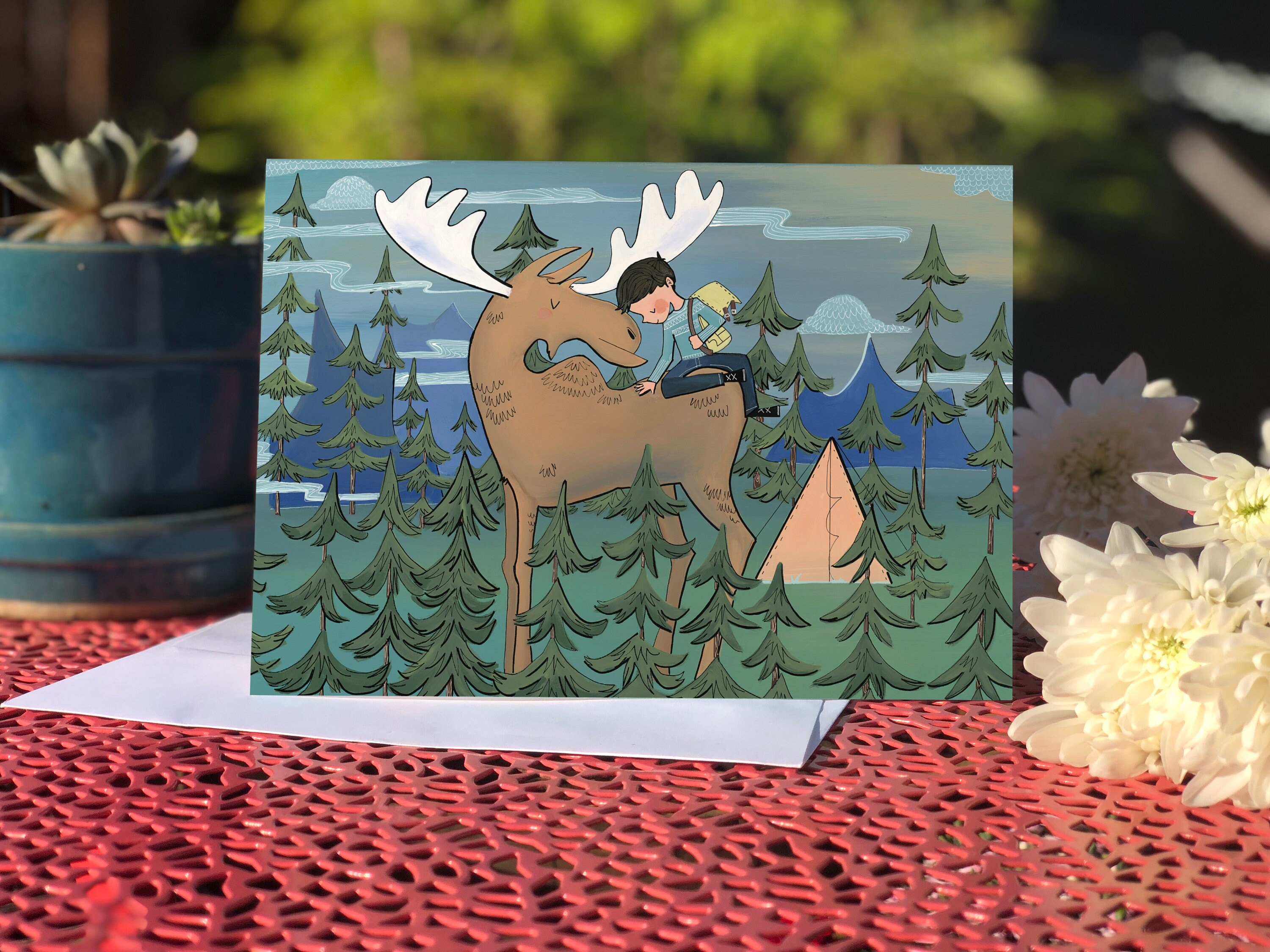 Blank card Greeting card Moose & Boy camping | Etsy