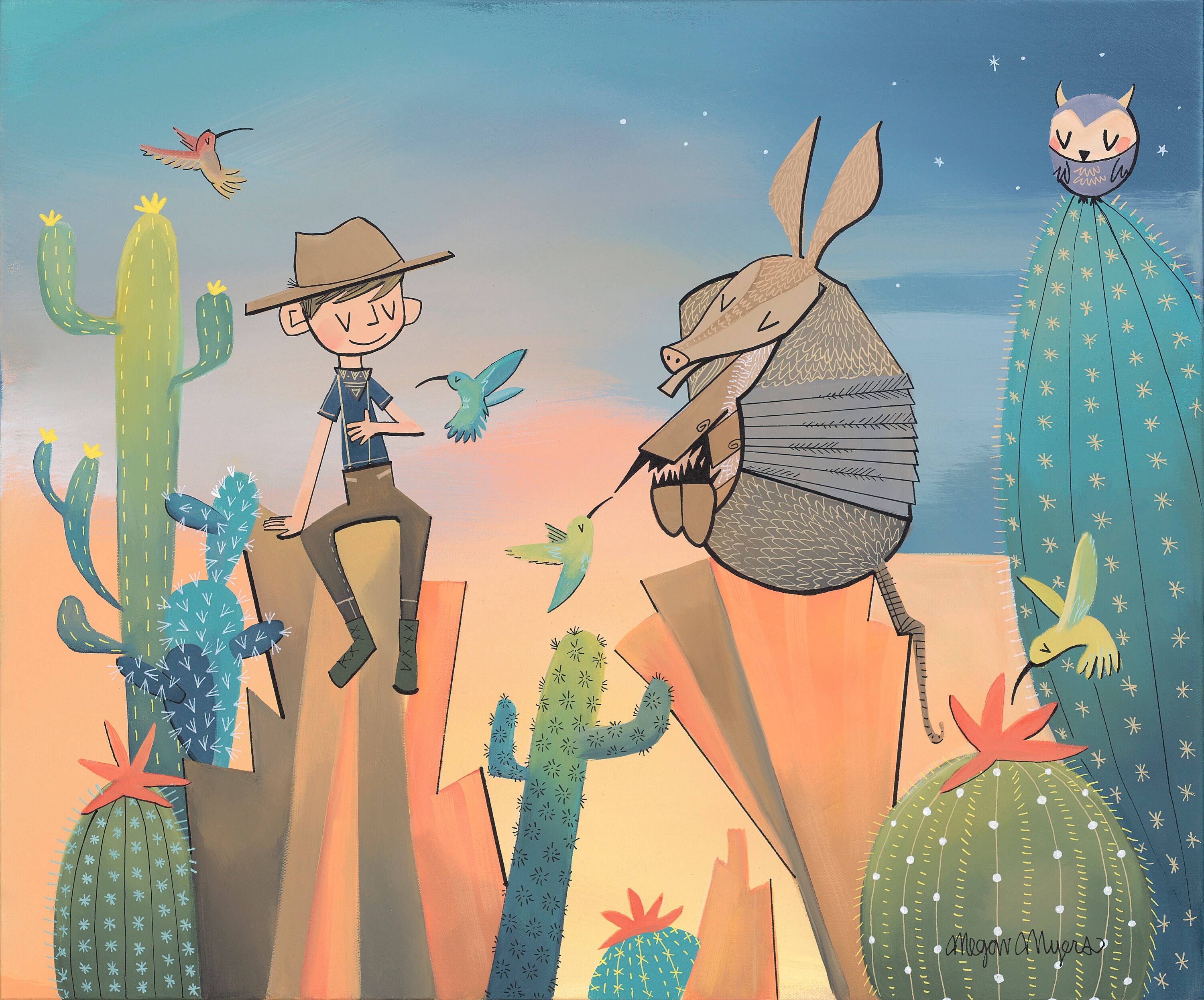 Blank Card Greeting Card Cactus Cowboy and Armadillo in - Etsy