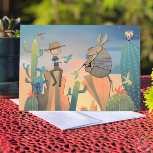 Blank Card Greeting Card Cactus Cowboy and Armadillo in - Etsy