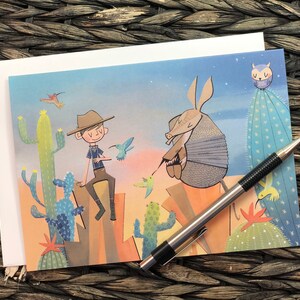 Blank Card Greeting Card Cactus Cowboy and Armadillo in - Etsy
