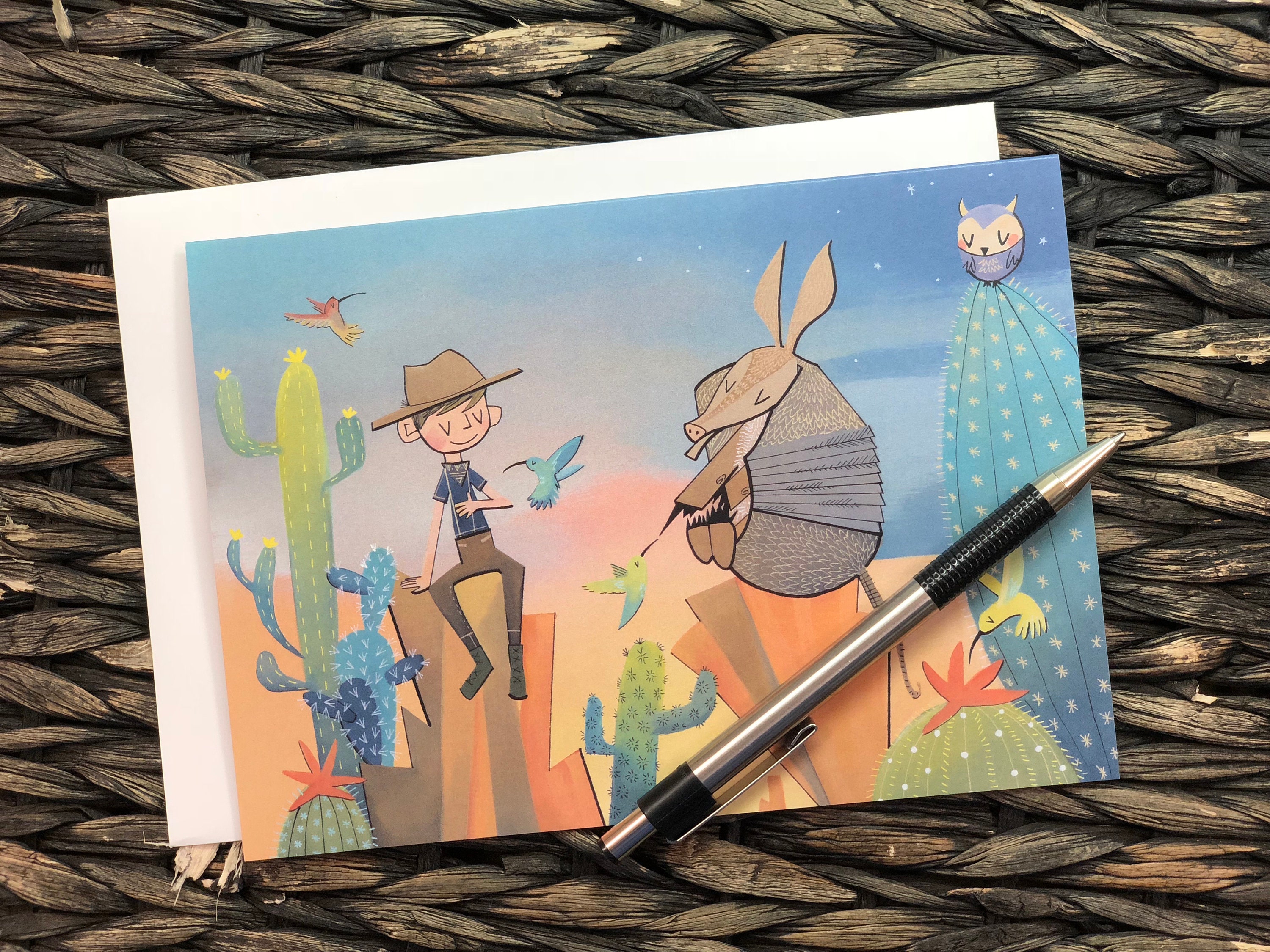 Blank Card Greeting Card Cactus Cowboy and Armadillo in - Etsy