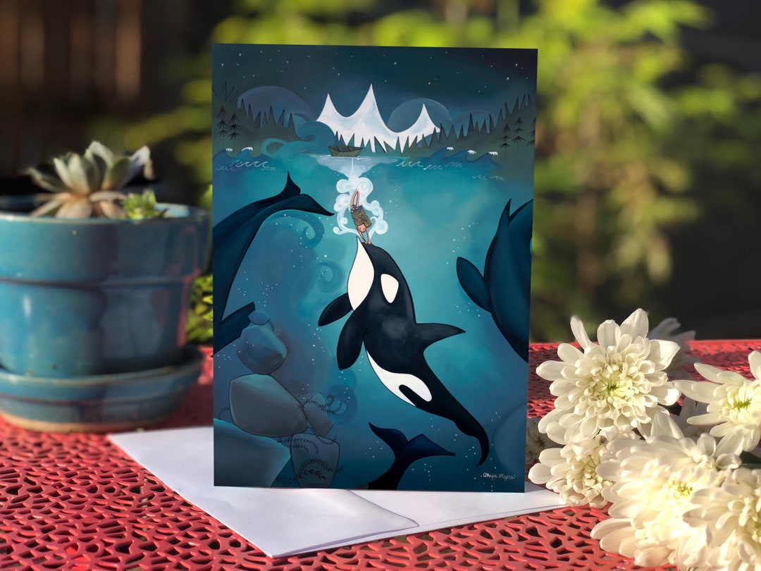 Blank Card - Greeting Card - Orca and Diving Girl (design 52) - Etsy