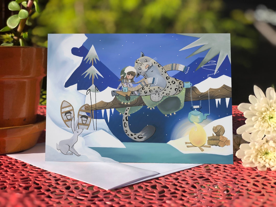 Blank Card - Greeting Card - Snow Leopard and Girl (design 62) - Etsy