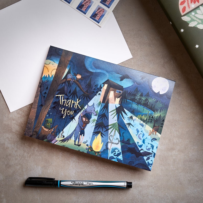 Greeting Card thank You Wolf Hug design 50 - Etsy