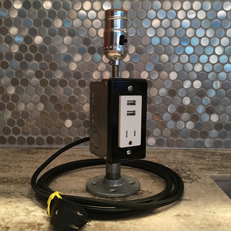 Black Lamp With USB Power Charging Outlets - Etsy