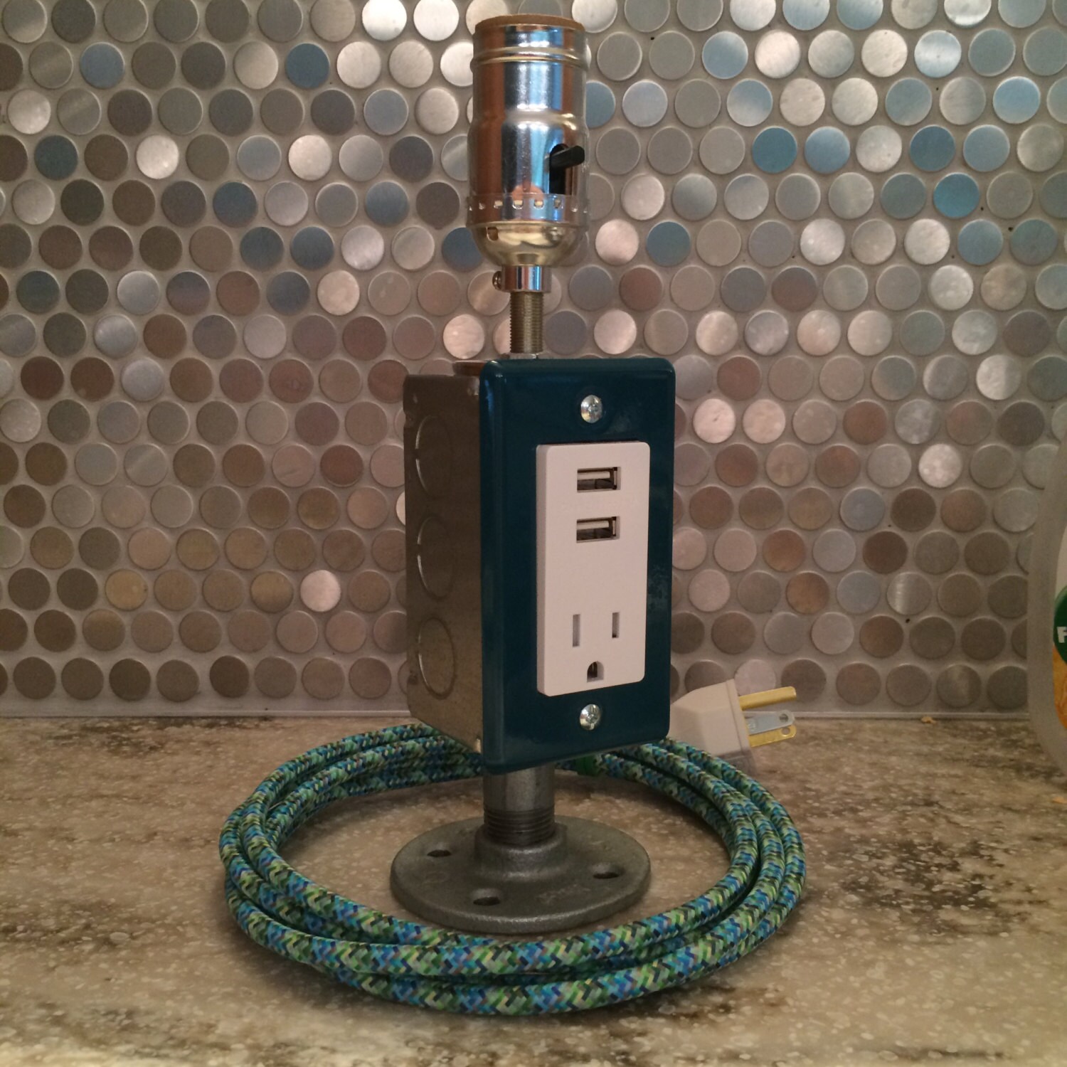 Teal Lamp With USB Power Charging Outlets - Etsy