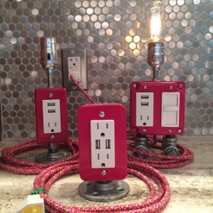 Magenta Lamp With USB Power Charging Outlets - Etsy