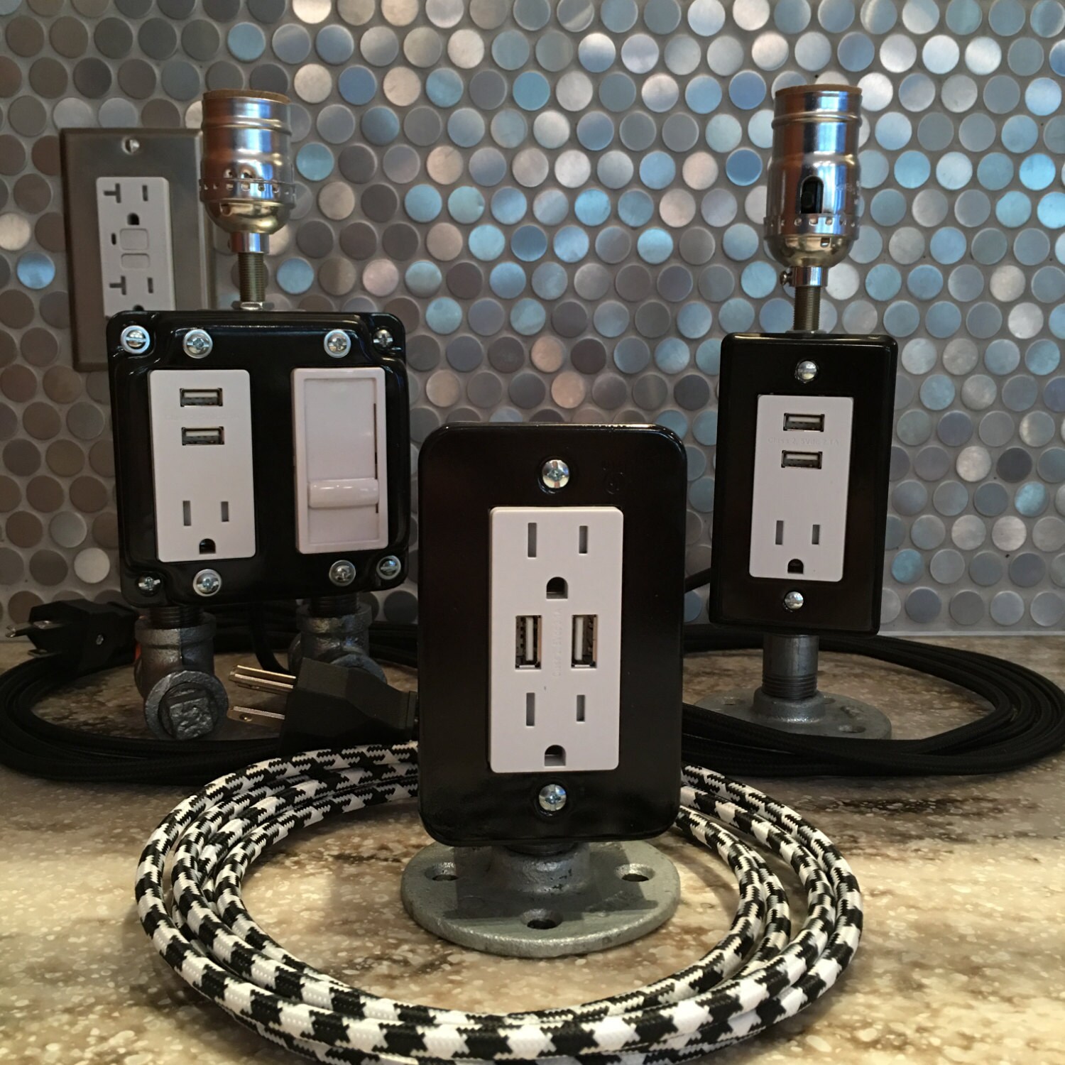 Black Lamp With USB Power Charging Outlets - Etsy