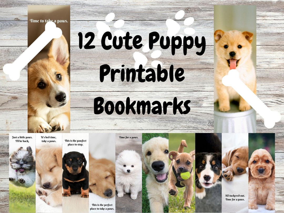 Set of 12 Cute Puppy Printable Bookmarks, Cute Dog Bookmarks, Digital ...