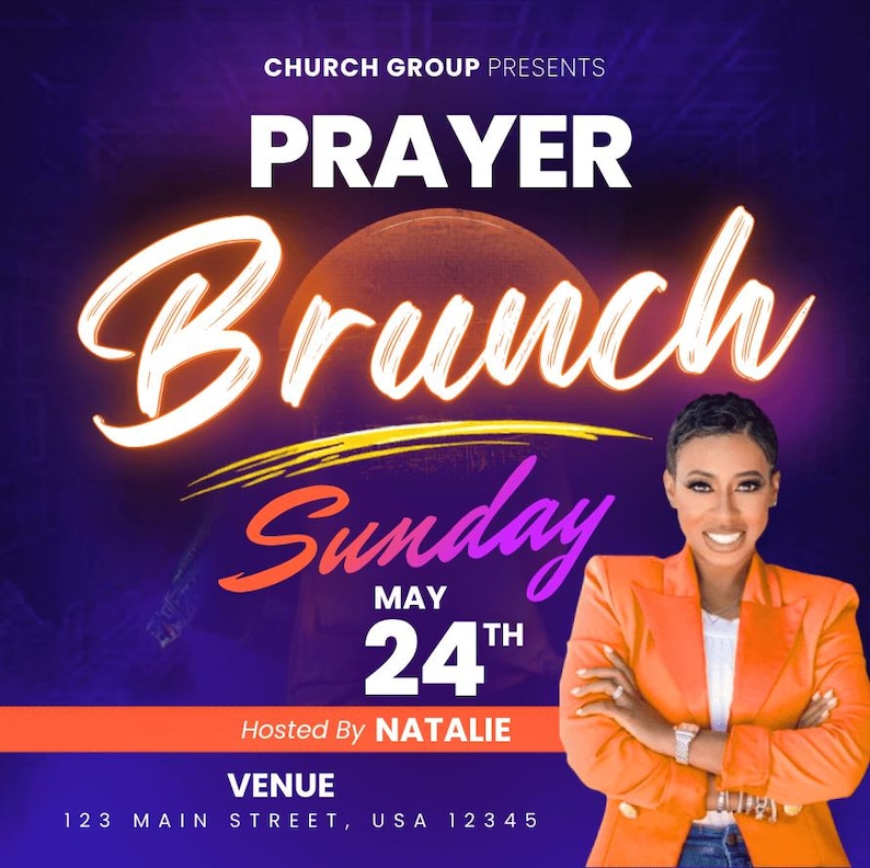 Prayer Brunch Sunday Flyer Template Purple Orange Version 2 - Etsy UK