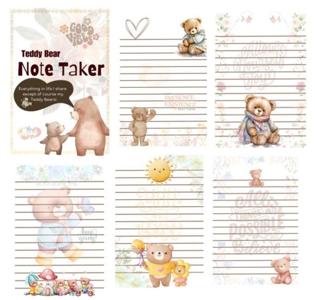 25 Printable Pages, Teddy Bear Note Taker, Inspirational Journal, Good ...