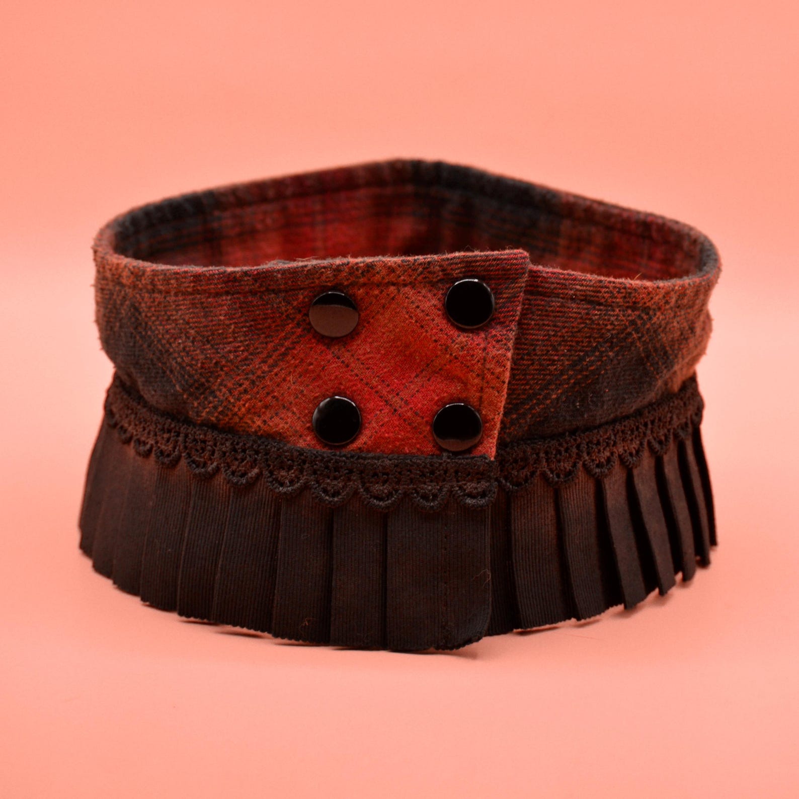 Red Plaid Collar With Pleated Trim - Etsy