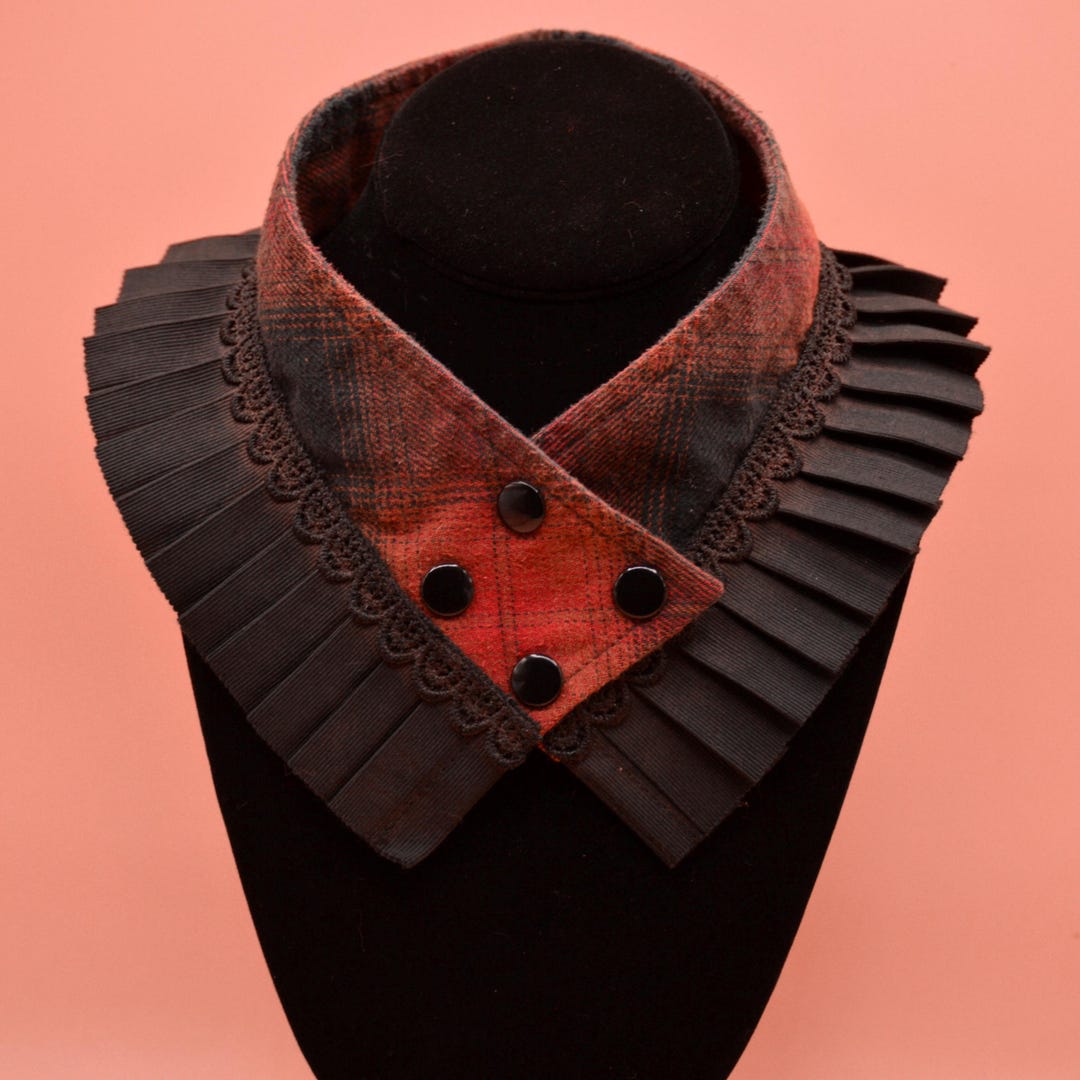 Red Plaid Collar With Pleated Trim - Etsy