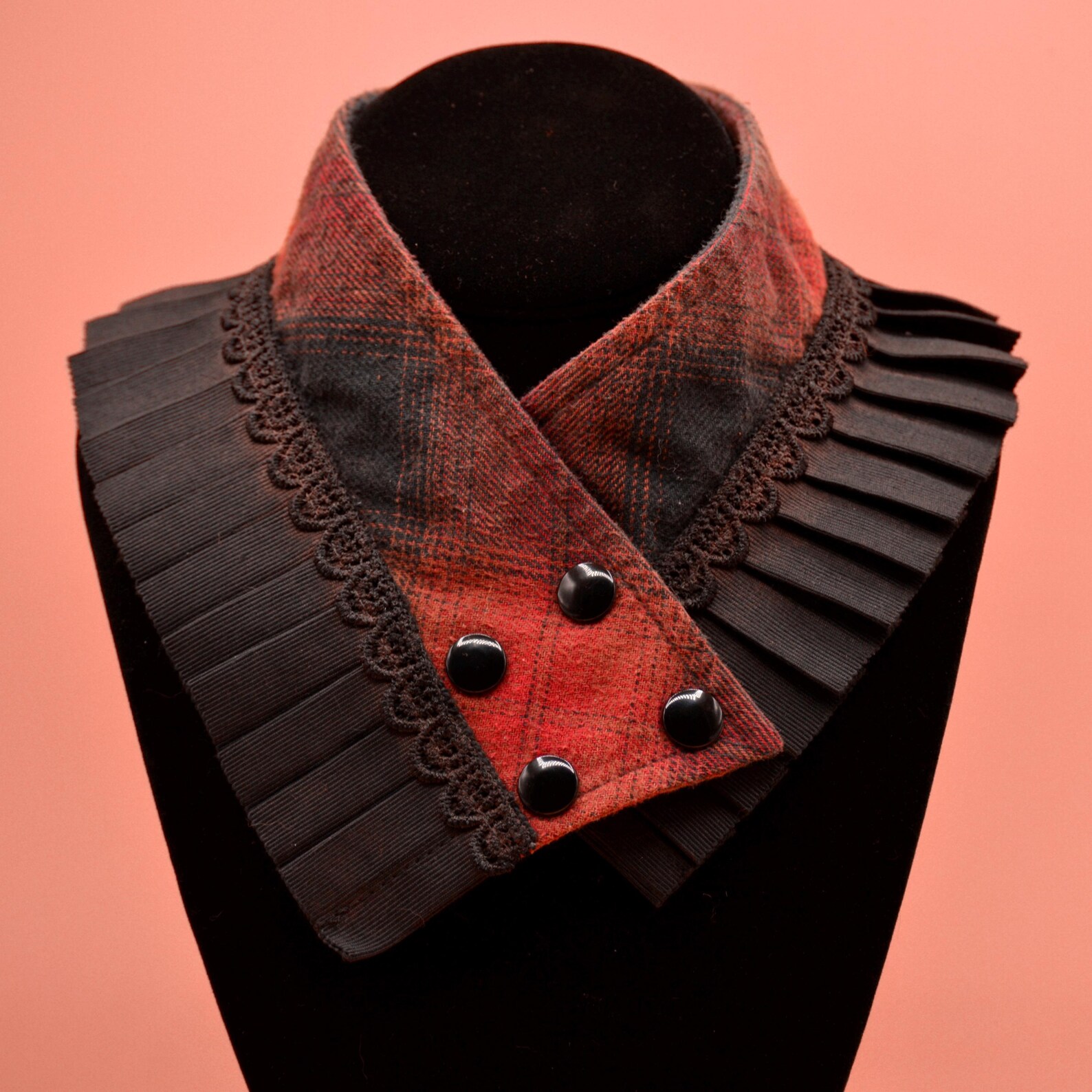 Red Plaid Collar With Pleated Trim - Etsy
