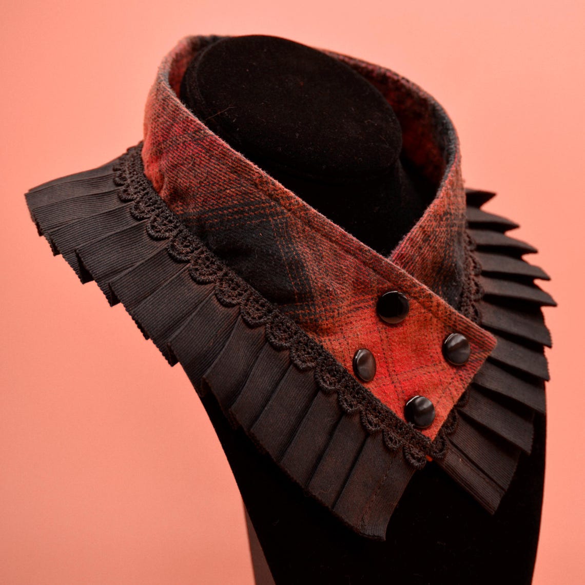 Red Plaid Collar With Pleated Trim - Etsy