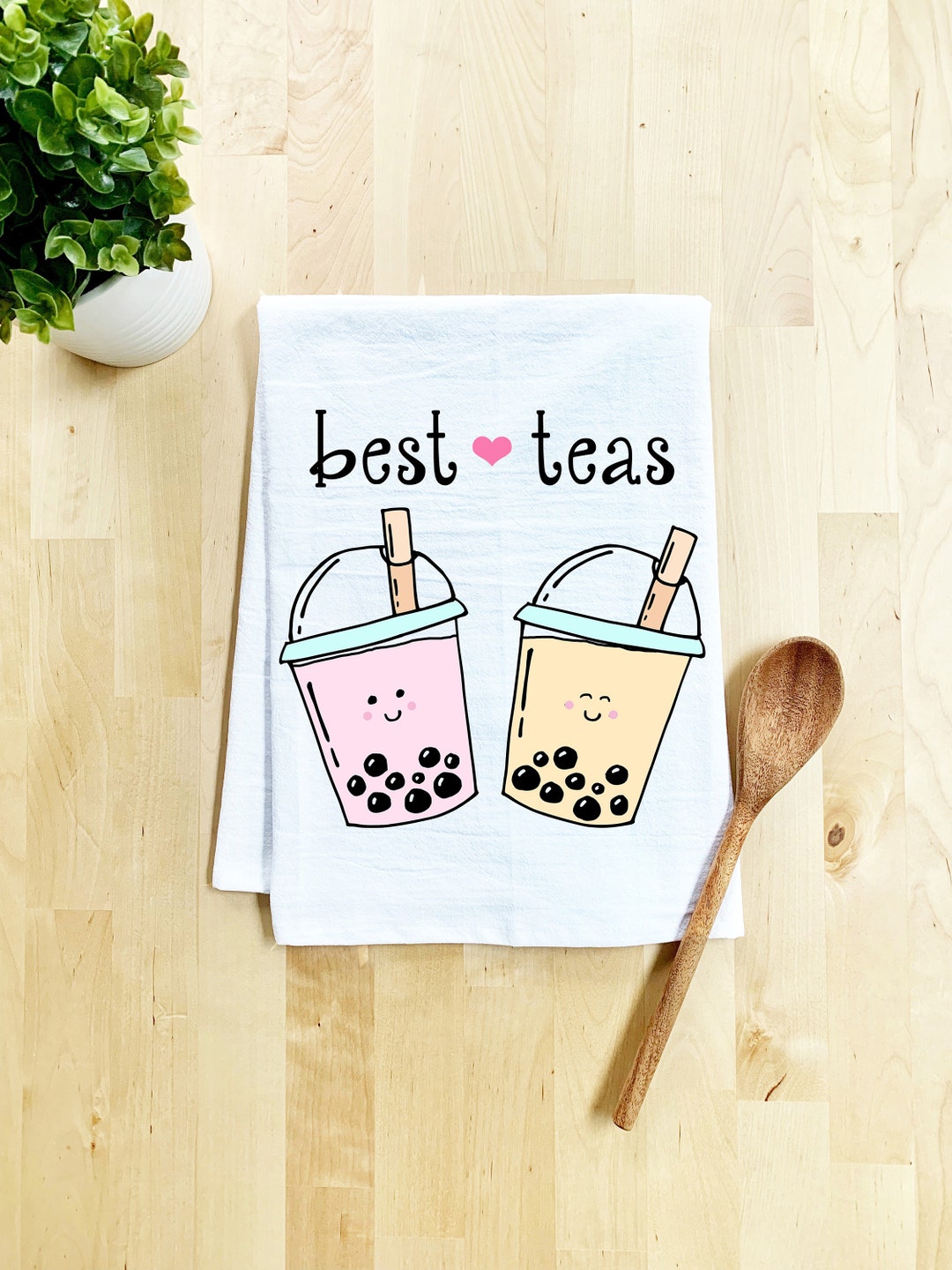 Funny Dish Towel, Best Teas, Colorful, Housewarming, Gift, Stocking Stuffer, Boba Tea ...