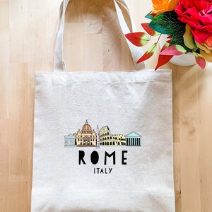Rome, Italy Skyline, 100% Cotton Canvas, Natural Tote Bag, Full-color ...