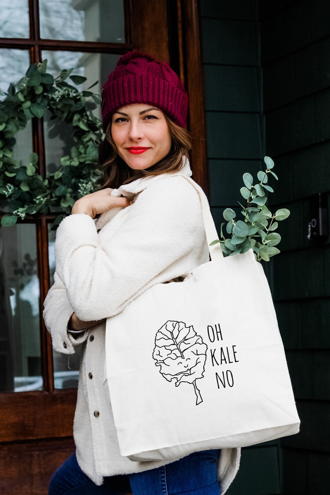 Oh Kale No, Natural Canvas Bag, Screenprinted Tote, Cotton Flour Sack ...