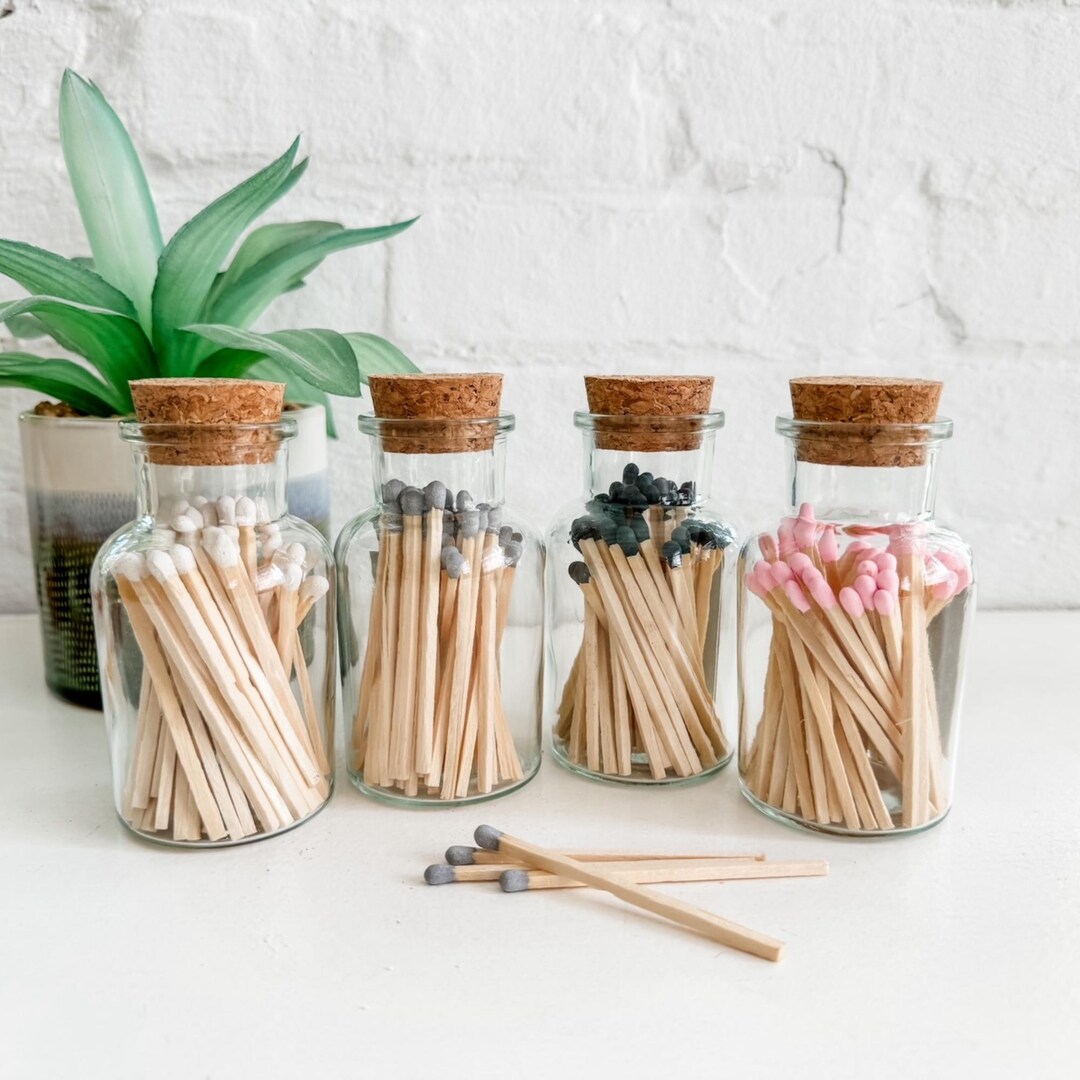 3 Apothecary Matches, 50 Matchsticks in Minimalist Glass Jar, Home ...