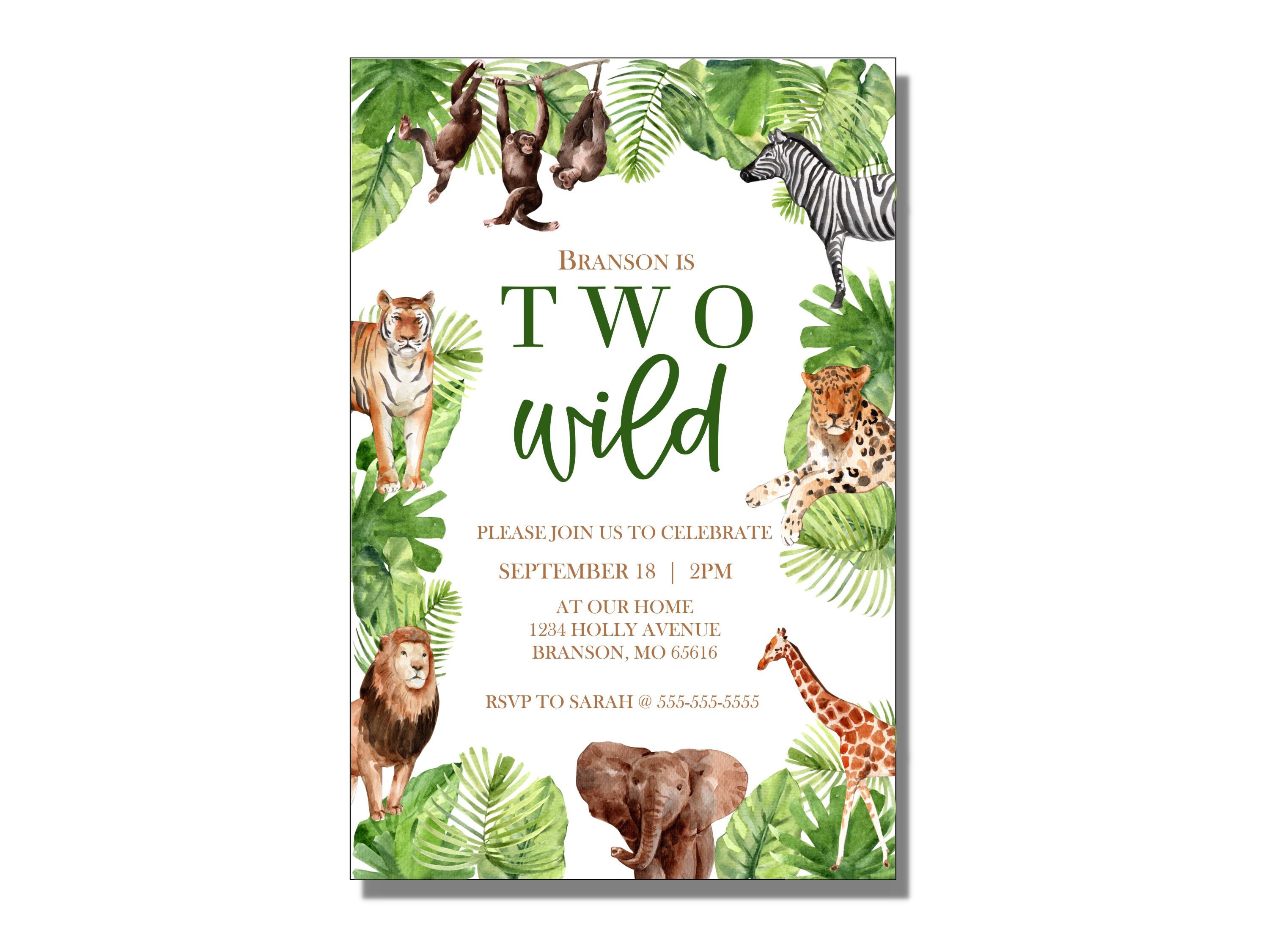 Two Wild Birthday Printable Invitation 2nd Birthday Jungle Safari ...