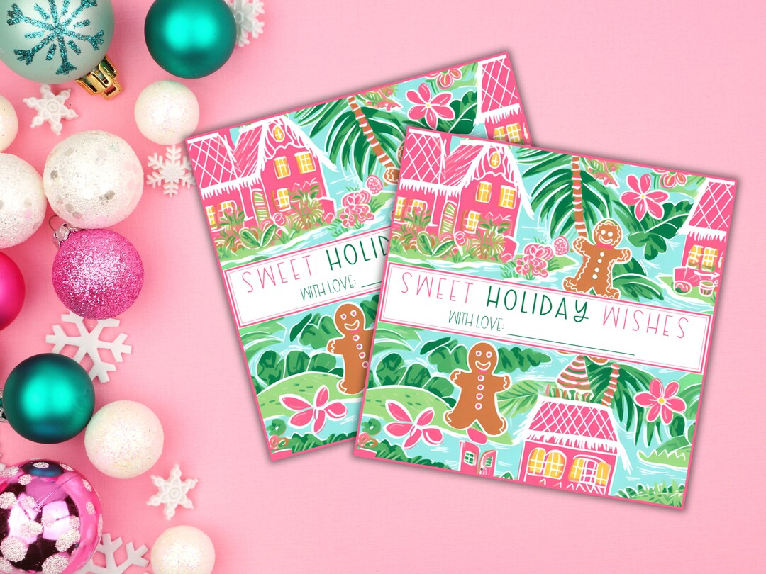 Printable Pink Christmas Gift Tag Pink Gingerbread Christmas Favor Tag ...