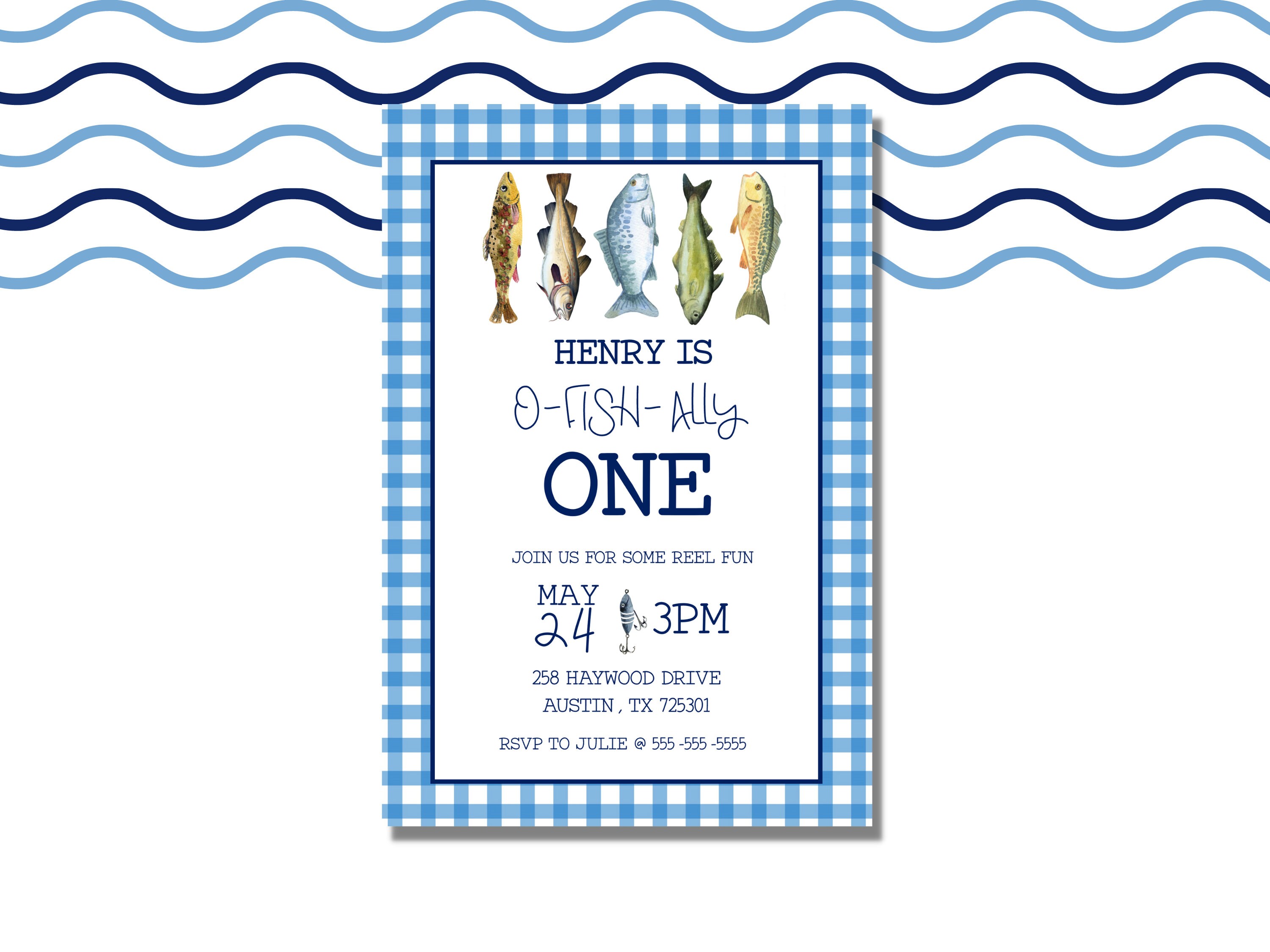 One Fish Birthday Invitation Fish First Birthday Invite O Fishally One ...