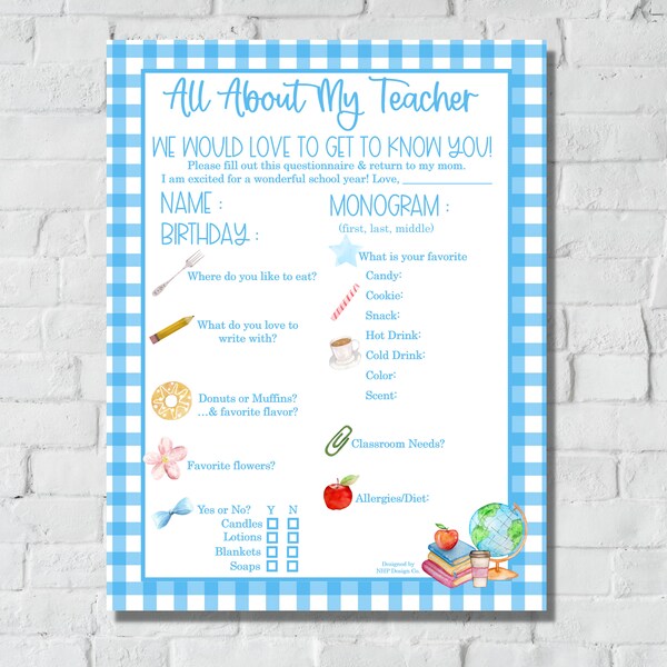 Teacher Get to Know You Printable - Etsy