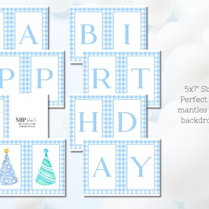Happy Birthday Gingham Blue Banner | Classic Printable Birthday Banner ...