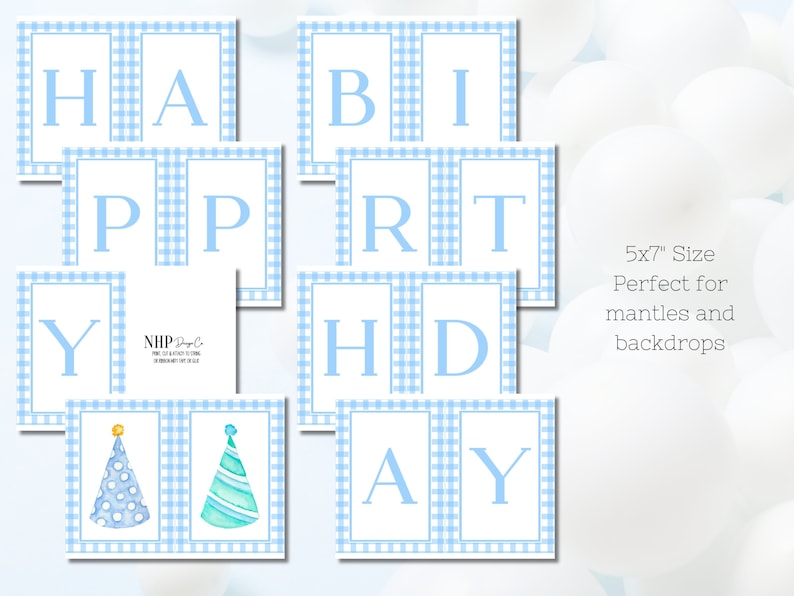 Happy Birthday Gingham Blue Banner | Classic Printable Birthday Banner ...