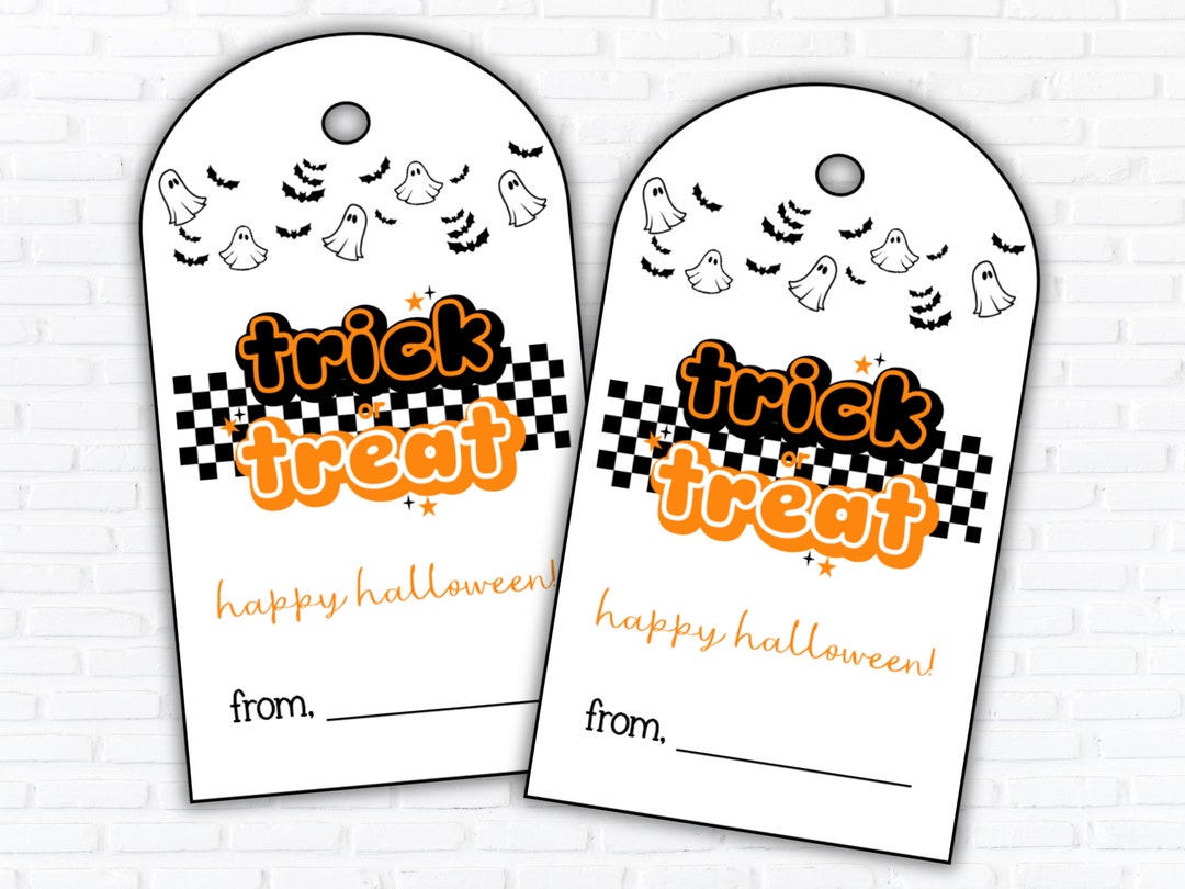 Printable Halloween Gift Tag | Retro Halloween Treat Tag | Trick or ...