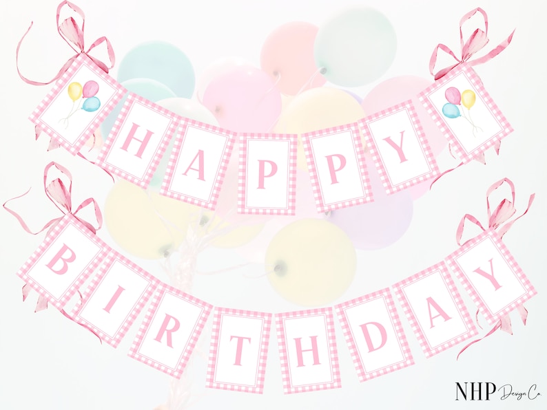 Happy Birthday Gingham Pink Banner Classic Girls Birthday Printable ...