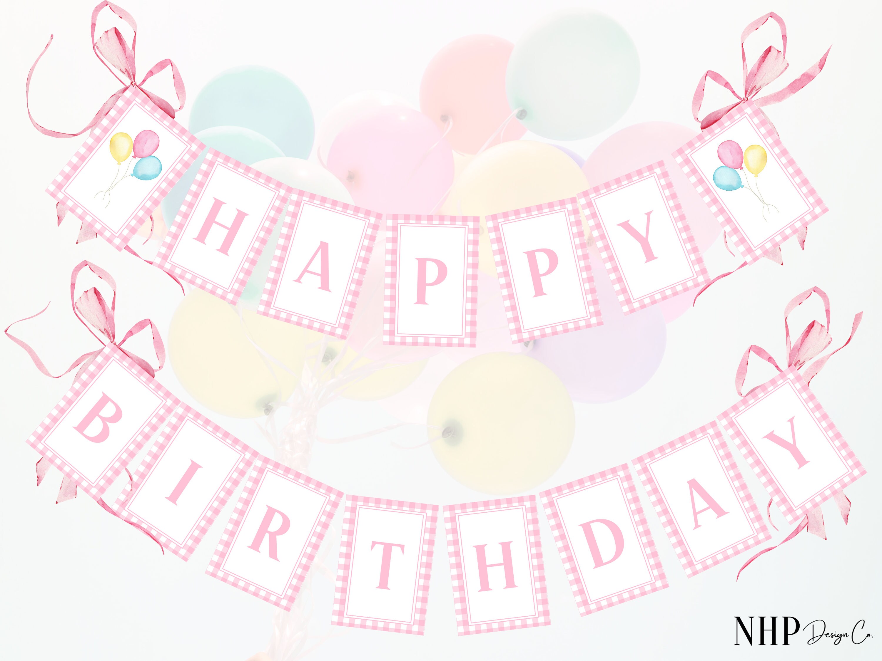 Happy Birthday Gingham Pink Banner Classic Girls Birthday Printable ...