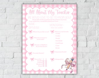 Printable Teacher Questionnaire | All About My Teacher | Retro Black ...