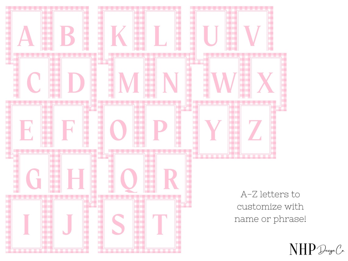 Happy Birthday Gingham Pink Banner Classic Girls Birthday Printable ...