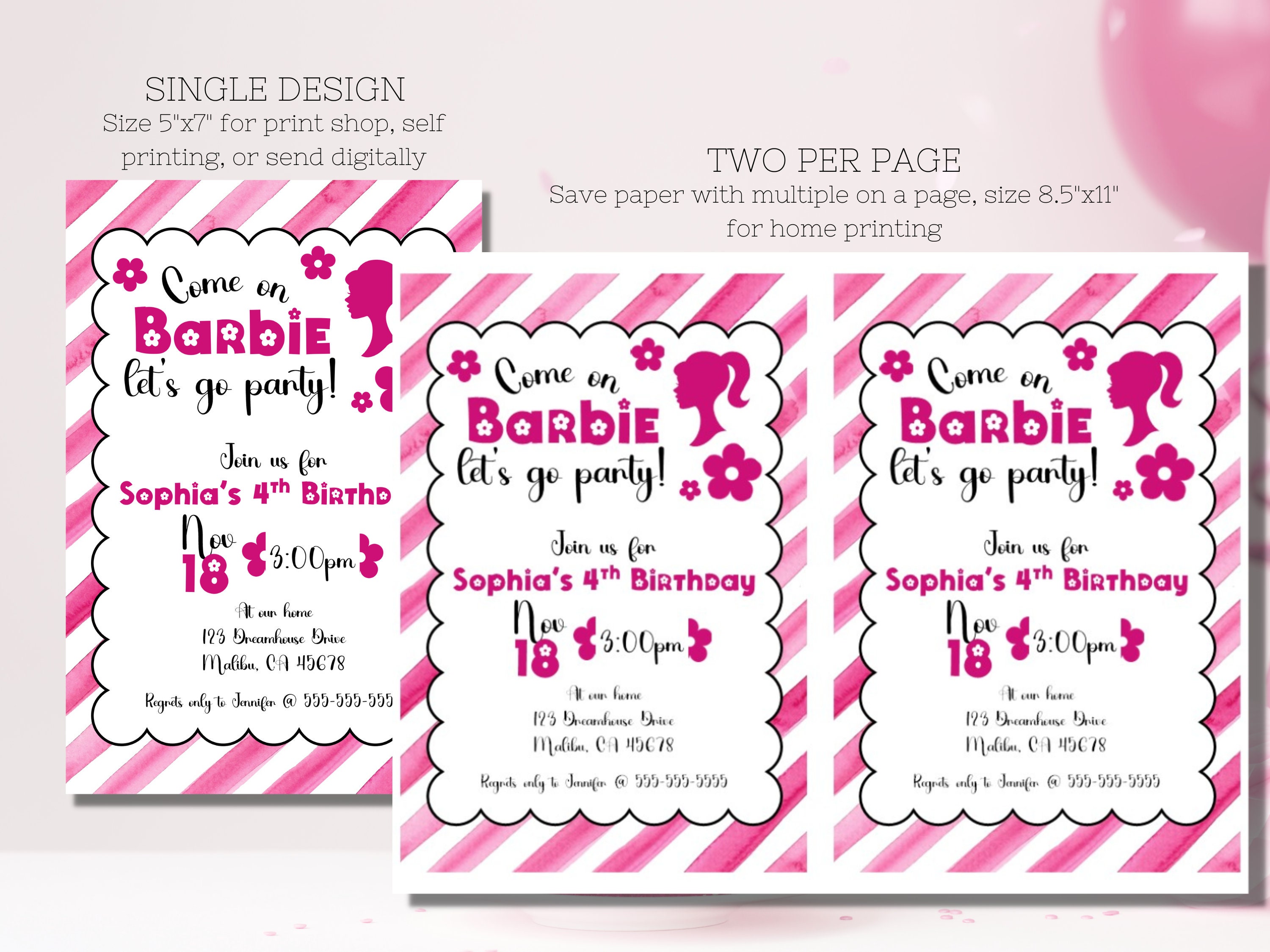 Barbie Birthday Printable Invitation | Barbie Doll Pink Birthday | Doll ...
