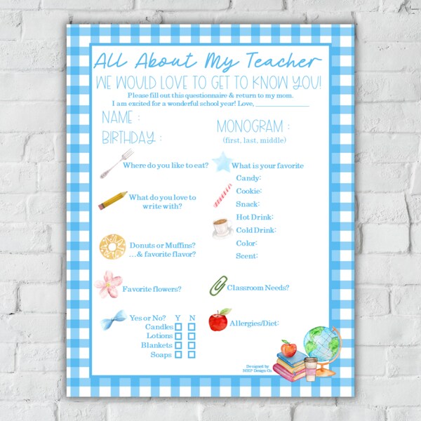 Teacher Get to Know Template - Etsy