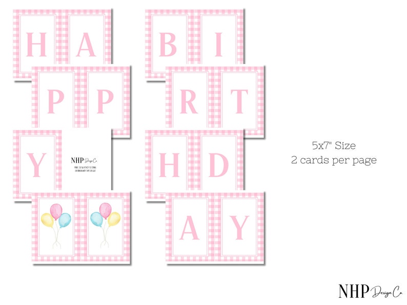 Pink Gingham Happy Birthday Banner, Classic Party Decor (digital ...