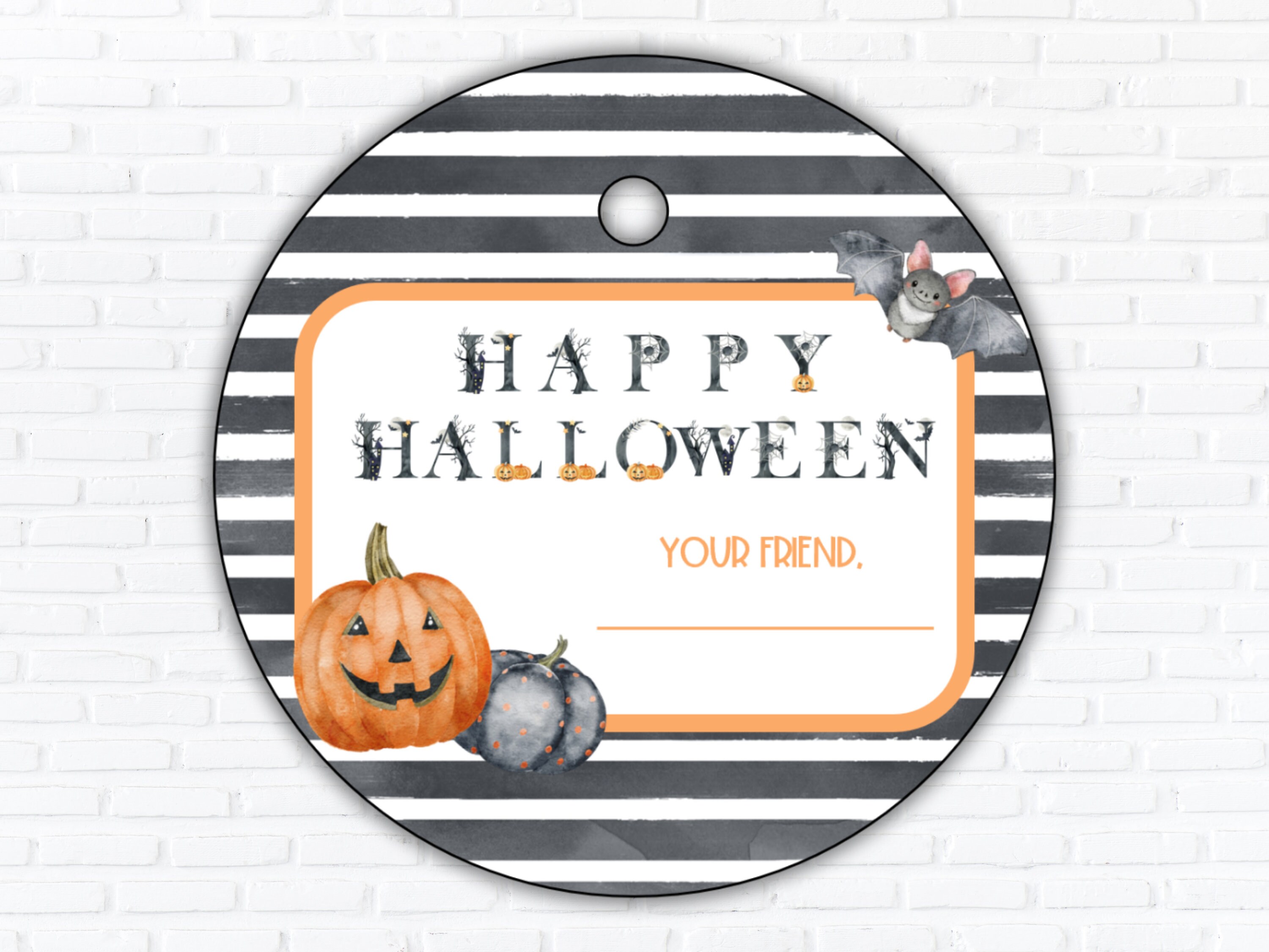 Printable Halloween Gift Tag Happy Halloween Treat Tag Pumpkin Stripe ...