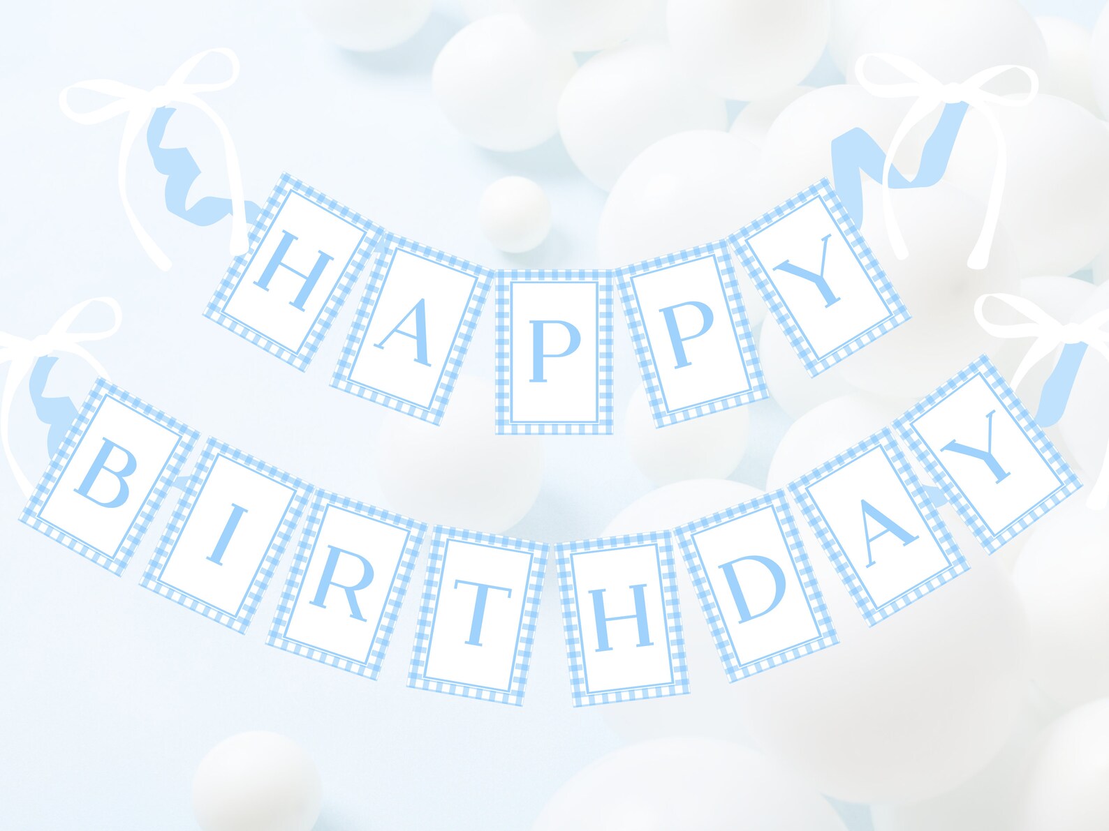 Happy Birthday Gingham Blue Banner | Classic Printable Birthday Banner ...