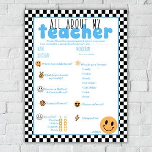 Printable Teacher Questionnaire | All About My Teacher | Retro Black ...