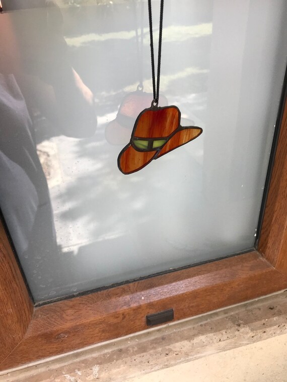 Art & Collectibles Teal Handmade Stain Glass Cowboy Hat Glass Art etna ...