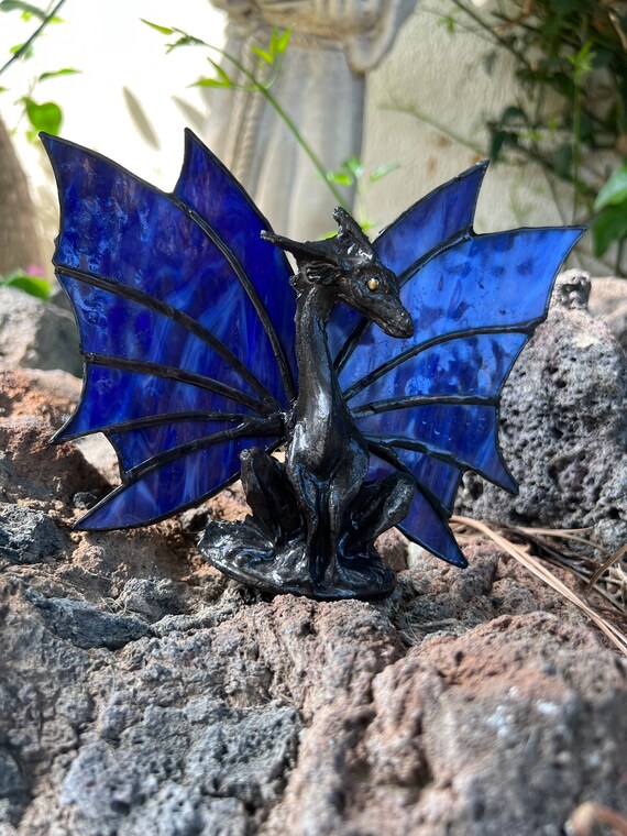 Glass Dragon Blue Sitting Dragon Art Whimsical Fantasy Glass - Etsy