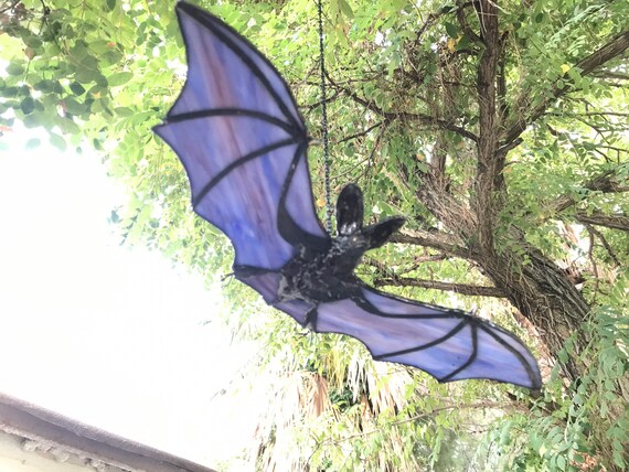 Blue Bat stained Glass Bat Suncatcher Bat Geeky | Etsy